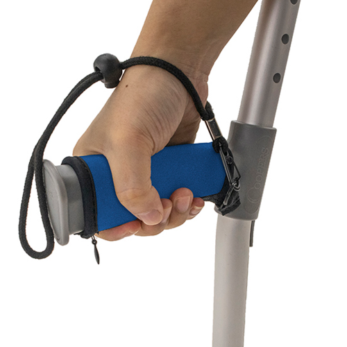 Soft Neoprene Crutch Grip Handle Covers With Wrist Strap - Blue